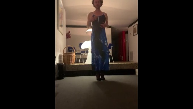 High Heels 👠 And New Blue Dress Bend Over Babe